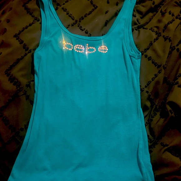 bebe | Tops | Bebe Turquoise Tank Top With Rhinestone Logo | Poshmark